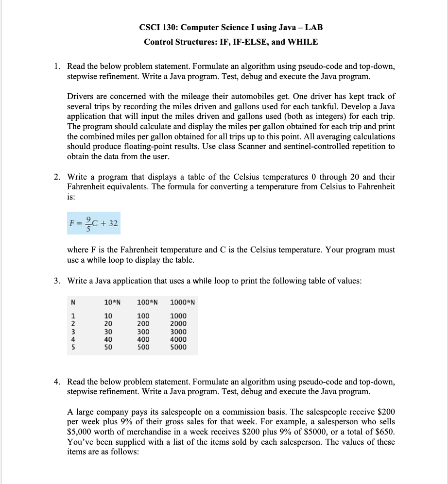 Solved Csci 130 Computer Science I Using Java Lab Control 