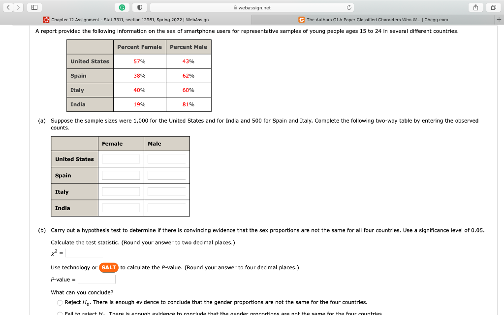 Solved IL webassign.net — Chapter 12 Assignment - Stat 3311, | Chegg.com