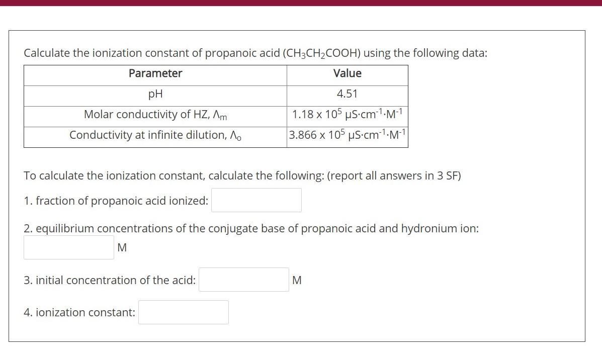 Solved Calculate the ionization constant of propanoic acid | Chegg.com