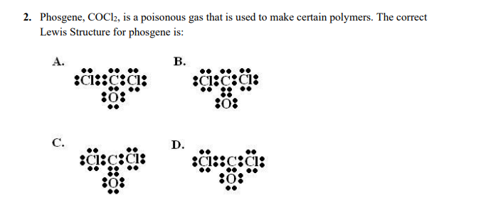 Solved 2. Phosgene, COCl2, is a poisonous gas that is used | Chegg.com