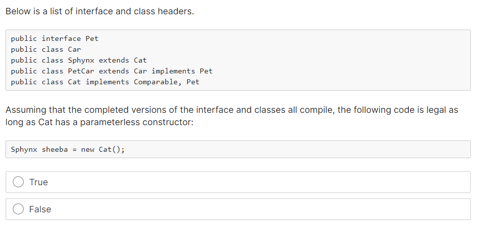 Solved Below is a list of interface and class headers. | Chegg.com