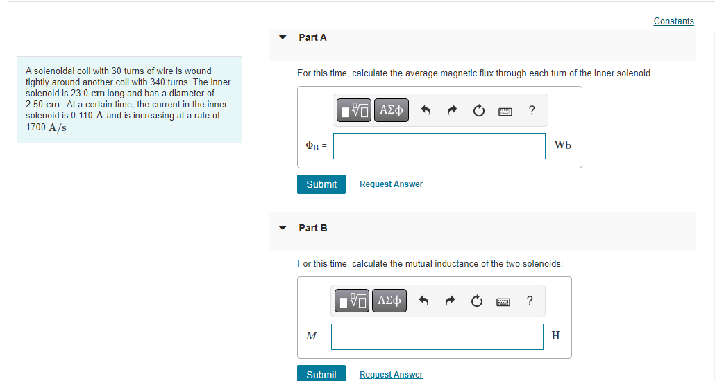 Solved A solenoidal coil with 30 turns of wire is wound | Chegg.com