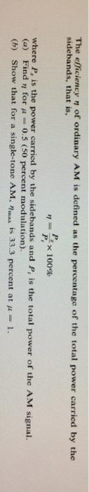 Solved The efficiency eta of ordinary AM is defined as the | Chegg.com
