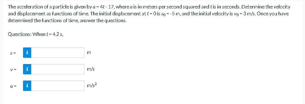 Solved The acceleration of a particle is given by a = 4t - | Chegg.com