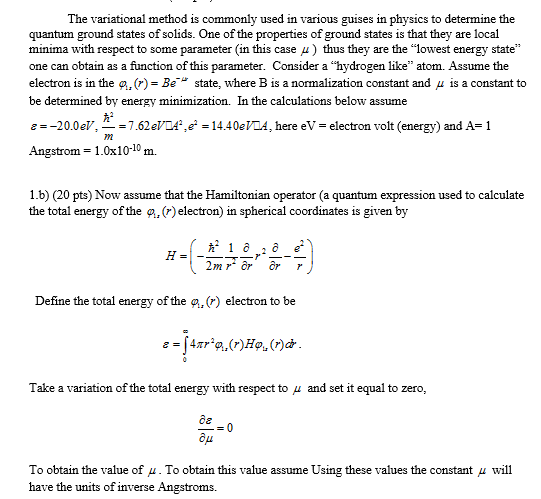 Solved The variational method is commonly used in various | Chegg.com