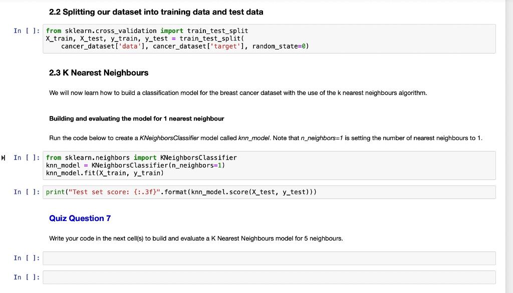 Solved 2.2 Splitting our dataset into training data and test | Chegg.com