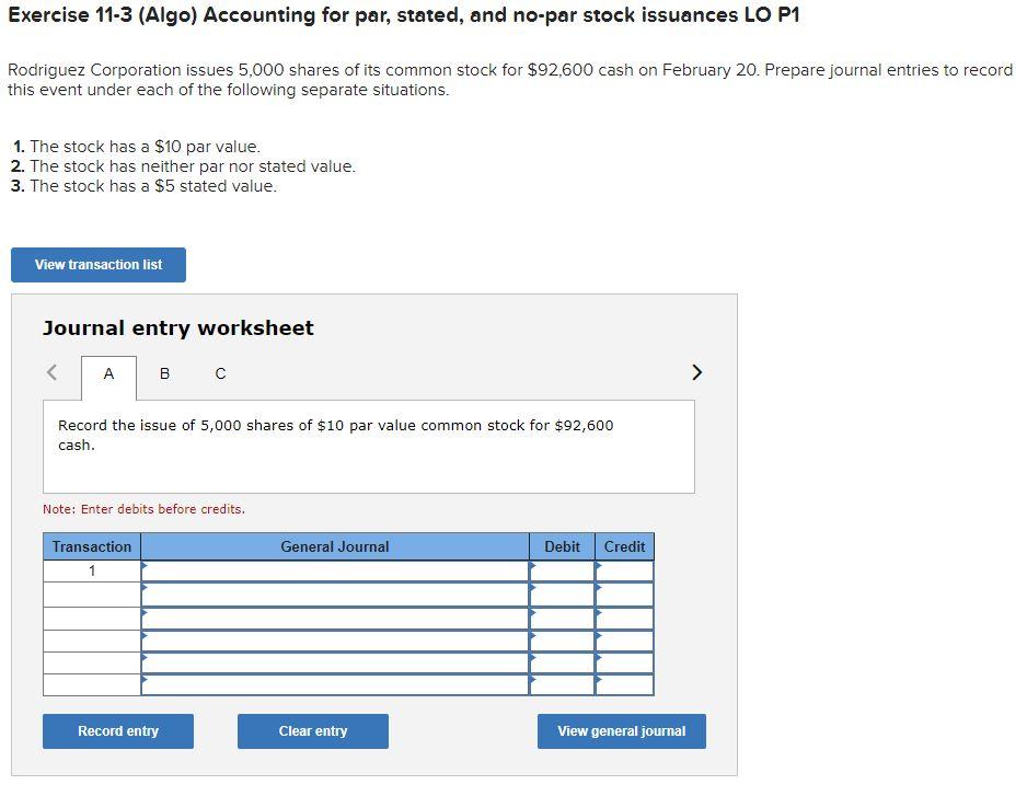 Solved Journal entry worksheet А в с Record the issue of | Chegg.com