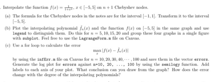 Solved Interpolate the function f(z) = ,エ [-5,5) on n + 1 | Chegg.com