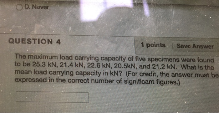 Solved The maximum load carrying capacity of five specimens | Chegg.com