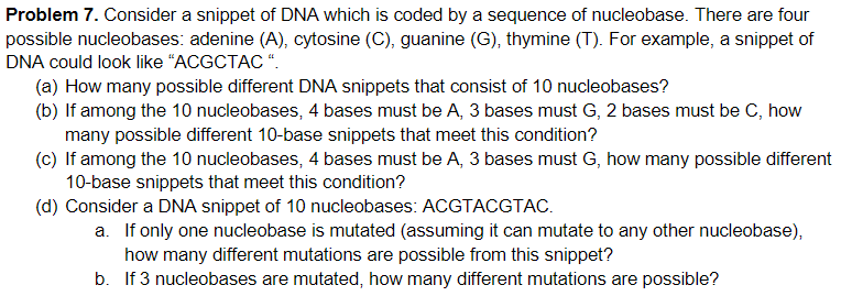 Problem 7. Consider a snippet of DNA which is coded | Chegg.com