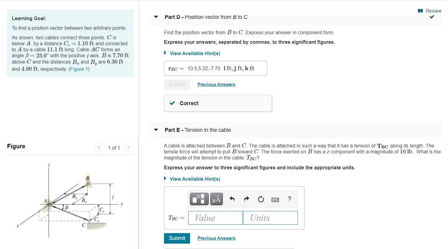 Solved 1 Review Part D - Position vector from B to C | Chegg.com