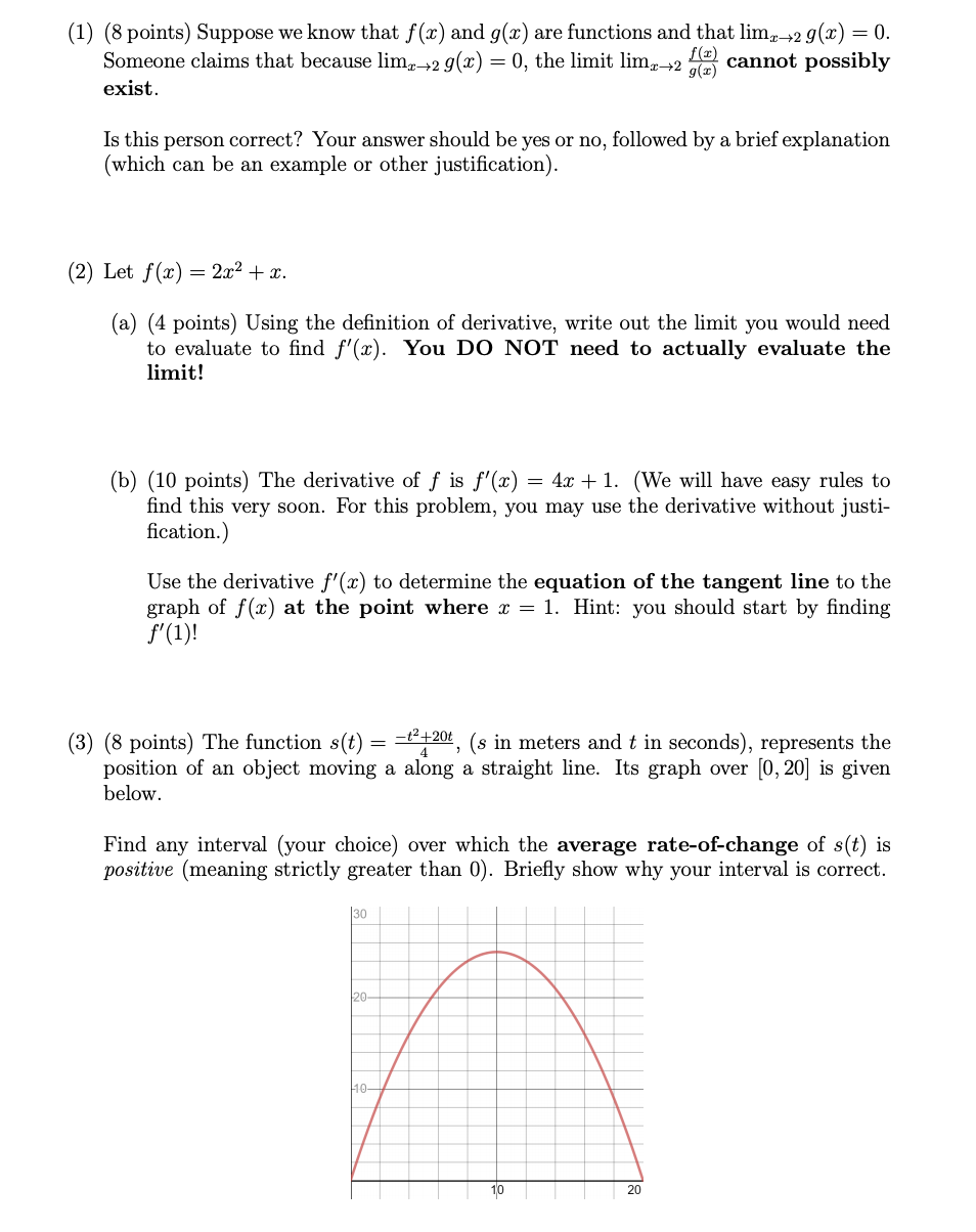 Solved (1) (8 points) Suppose we know that f(x) and g(x) are | Chegg.com