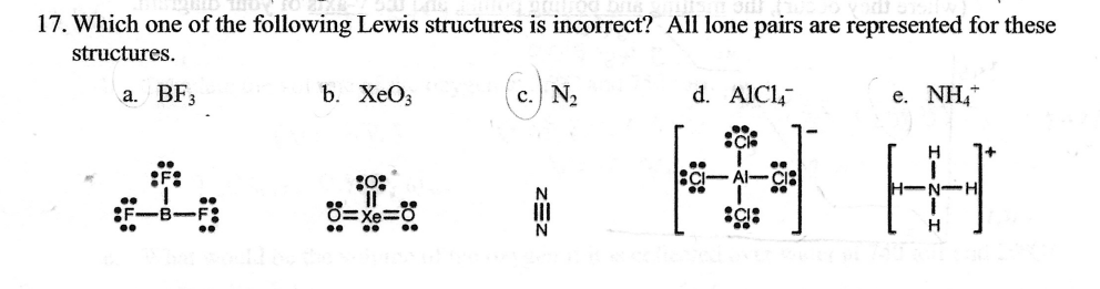Solved 7. Which one of the following Lewis structures is | Chegg.com