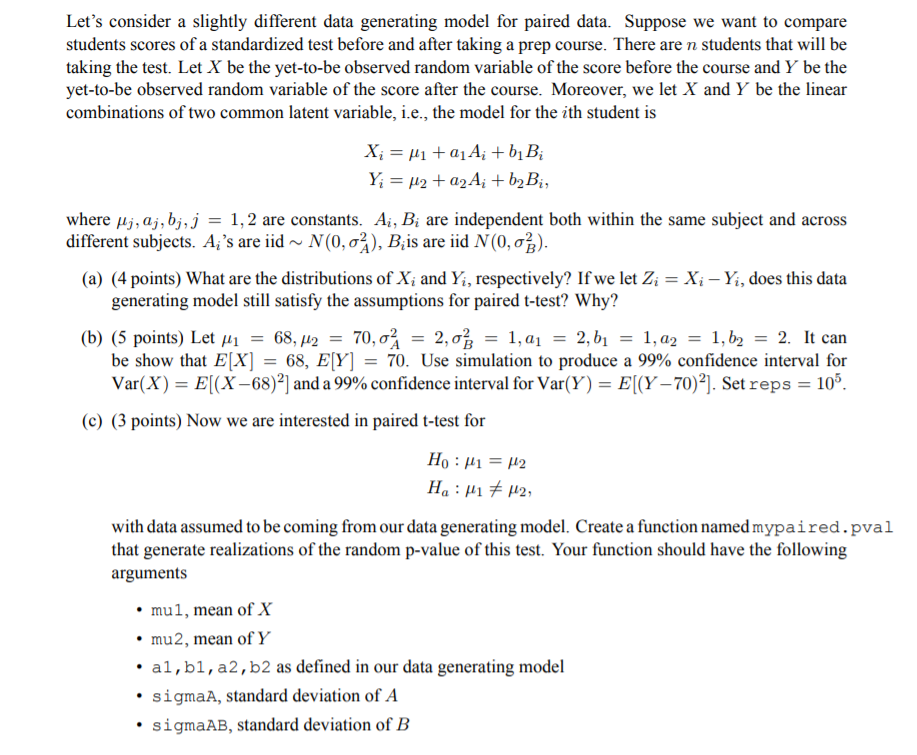 Let's consider a slightly different data generating | Chegg.com