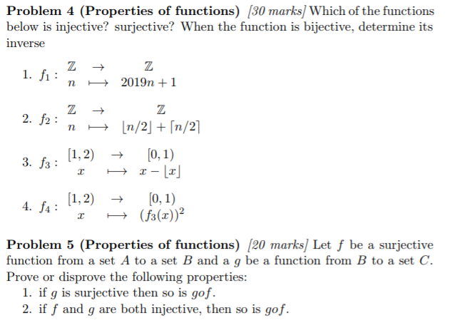 Solved Problem 4 (Properties of functions) [80 marks/ Which | Chegg.com