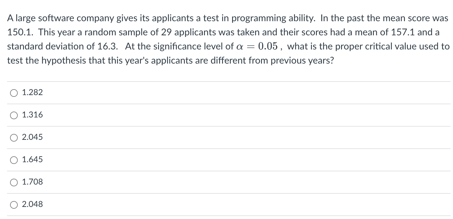Solved A large software company gives its applicants a test | Chegg.com