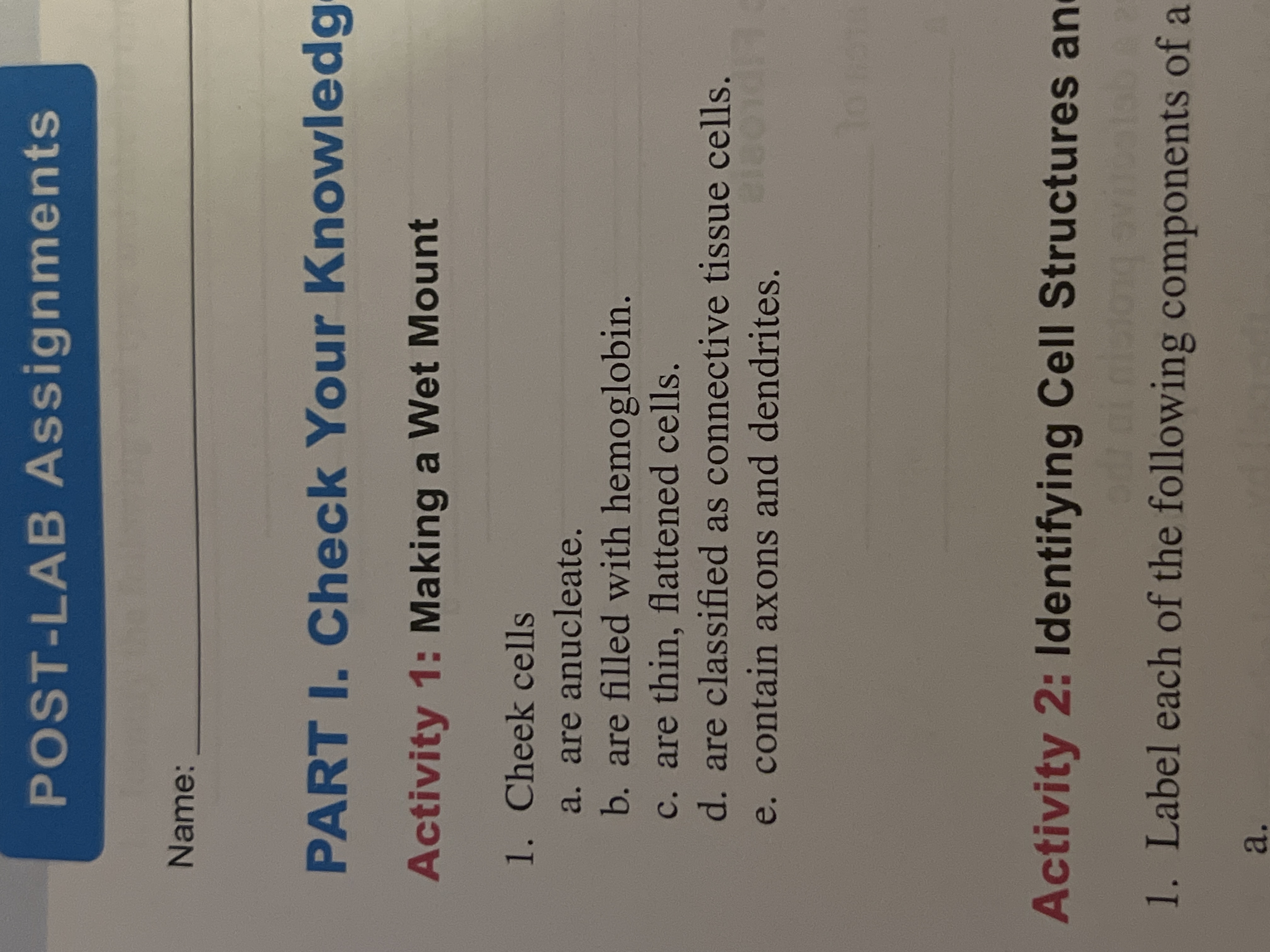 Solved Name:PART I. Check Your KnowledgActivity 1: Making a | Chegg.com