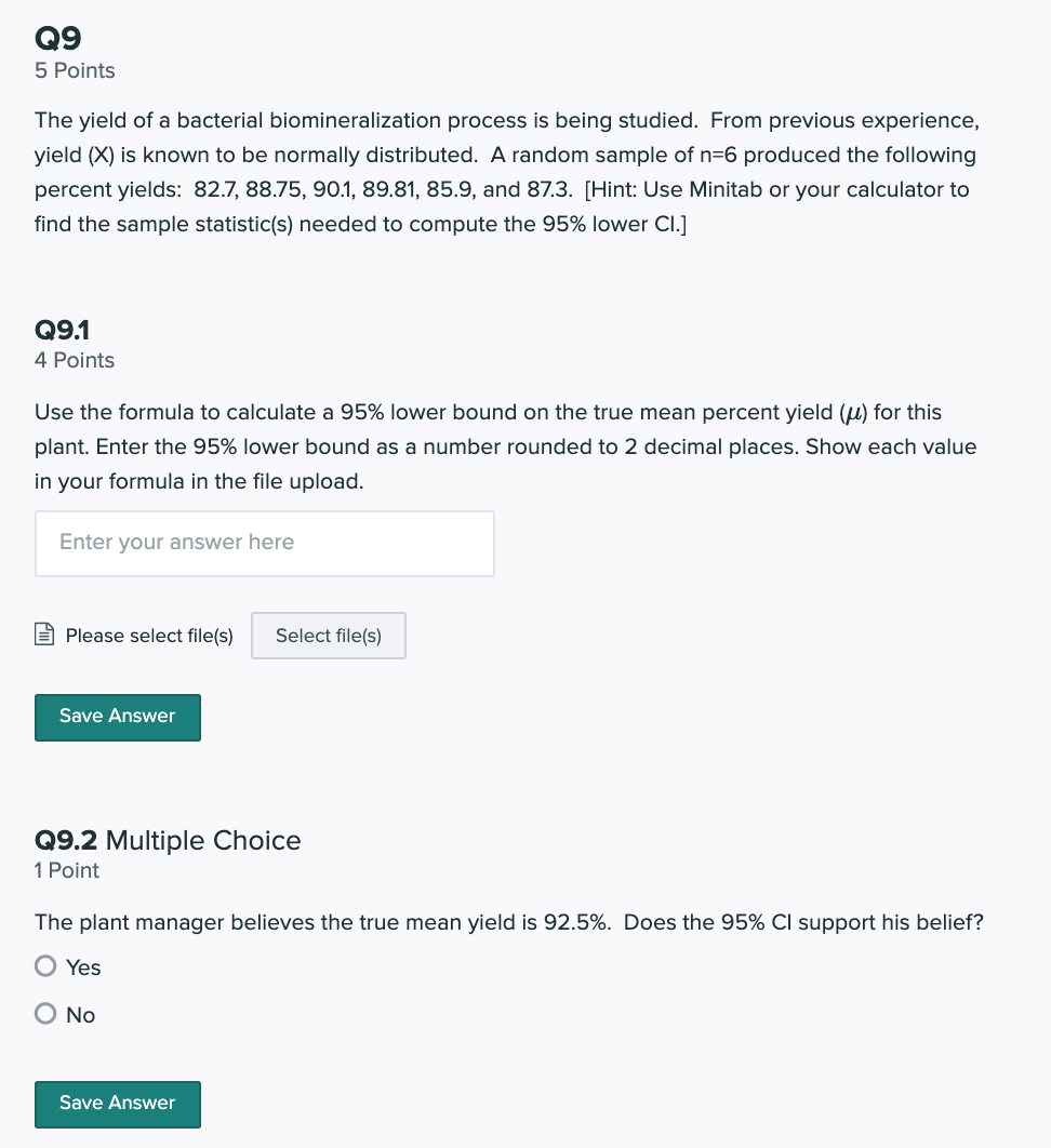 Solved Q9 5 Points The yield of a bacterial | Chegg.com