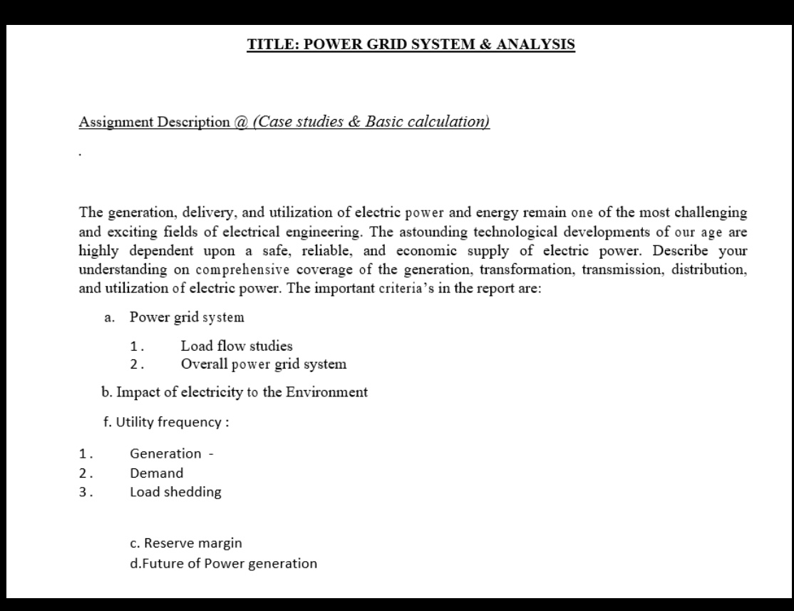 TITLE: POWER GRID SYSTEM & ANALYSIS Assignment | Chegg.com
