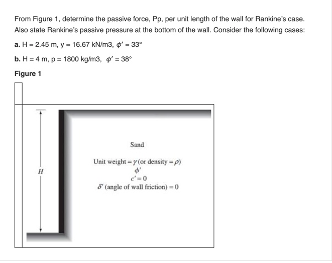 Solved From Figure 1, determine the passive force, Pp, per | Chegg.com