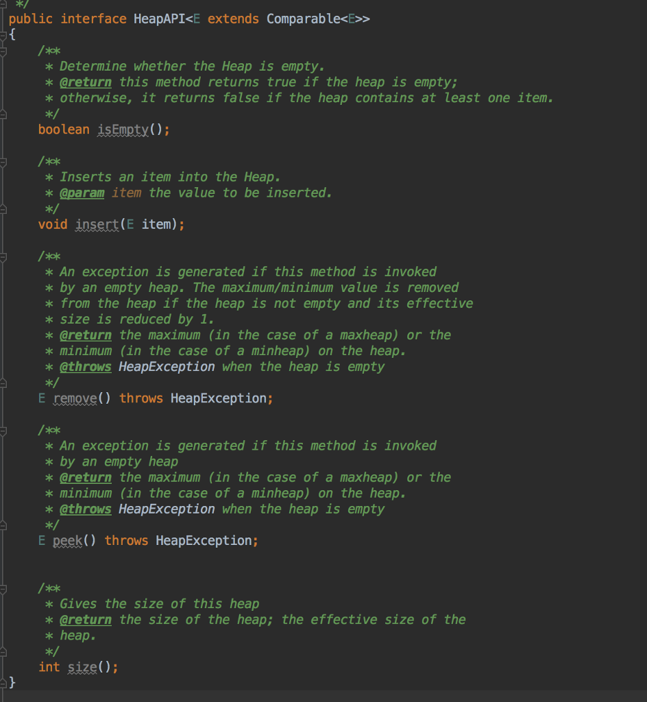 Solved public interface HeapAPI> /ok k Determine whether the | Chegg.com