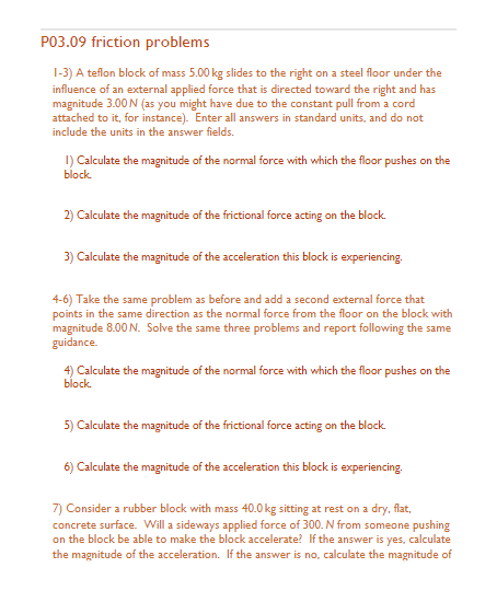 Solved PO3.09 friction problems 1-3) A teflon block of mass | Chegg.com