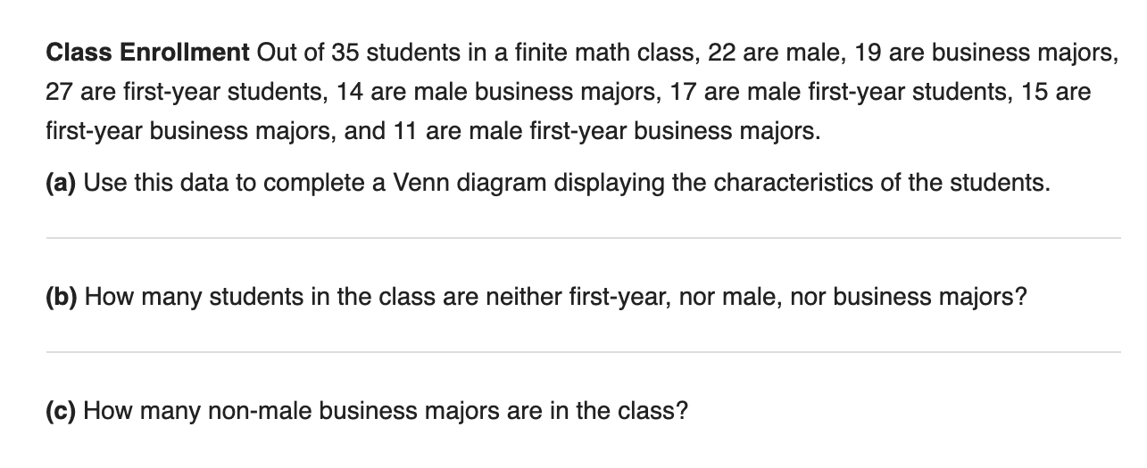 Solved Class Enrollment Out of 35 students in a finite math | Chegg.com