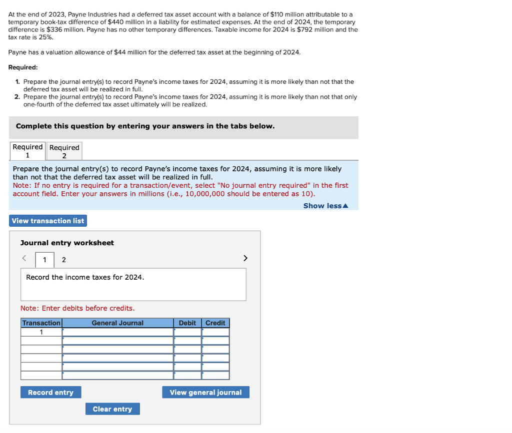 Solved At the end of 2023 , Payne Industries had a deferred | Chegg.com