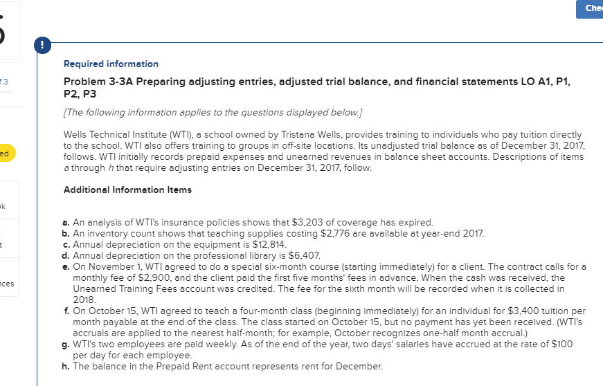 Solved Ches Required information Problem 3-3A Preparing | Chegg.com