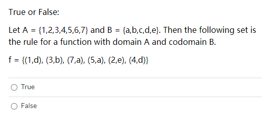 Solved True or False: Let A = {a,b,c} and B = {d,e,f}. Then | Chegg.com