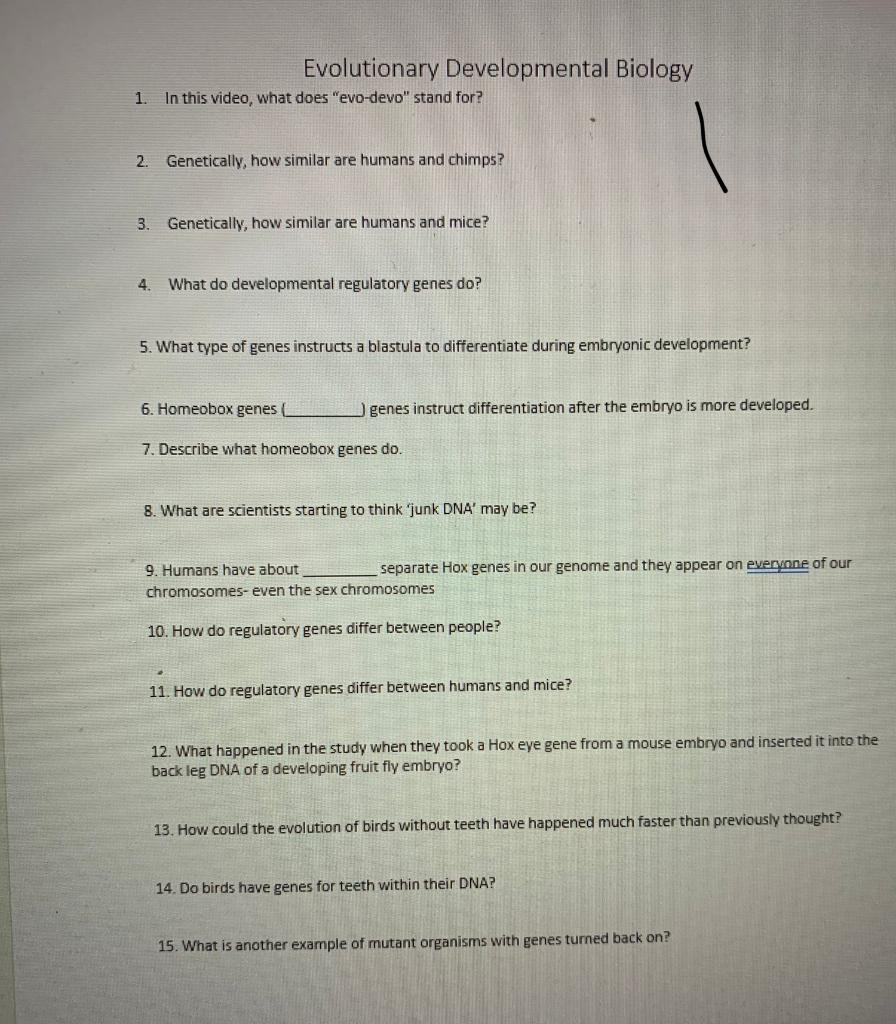 Evolutionary Developmental Biology 1. In this video, | Chegg.com