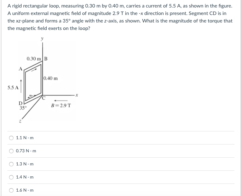 Solved A rigid rectangular loop, measuring 0.30 m by 0.40 m, | Chegg.com