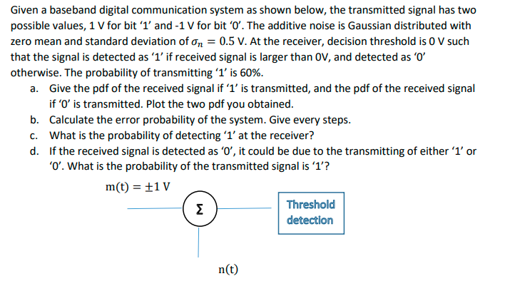 Given a baseband digital communication system as | Chegg.com