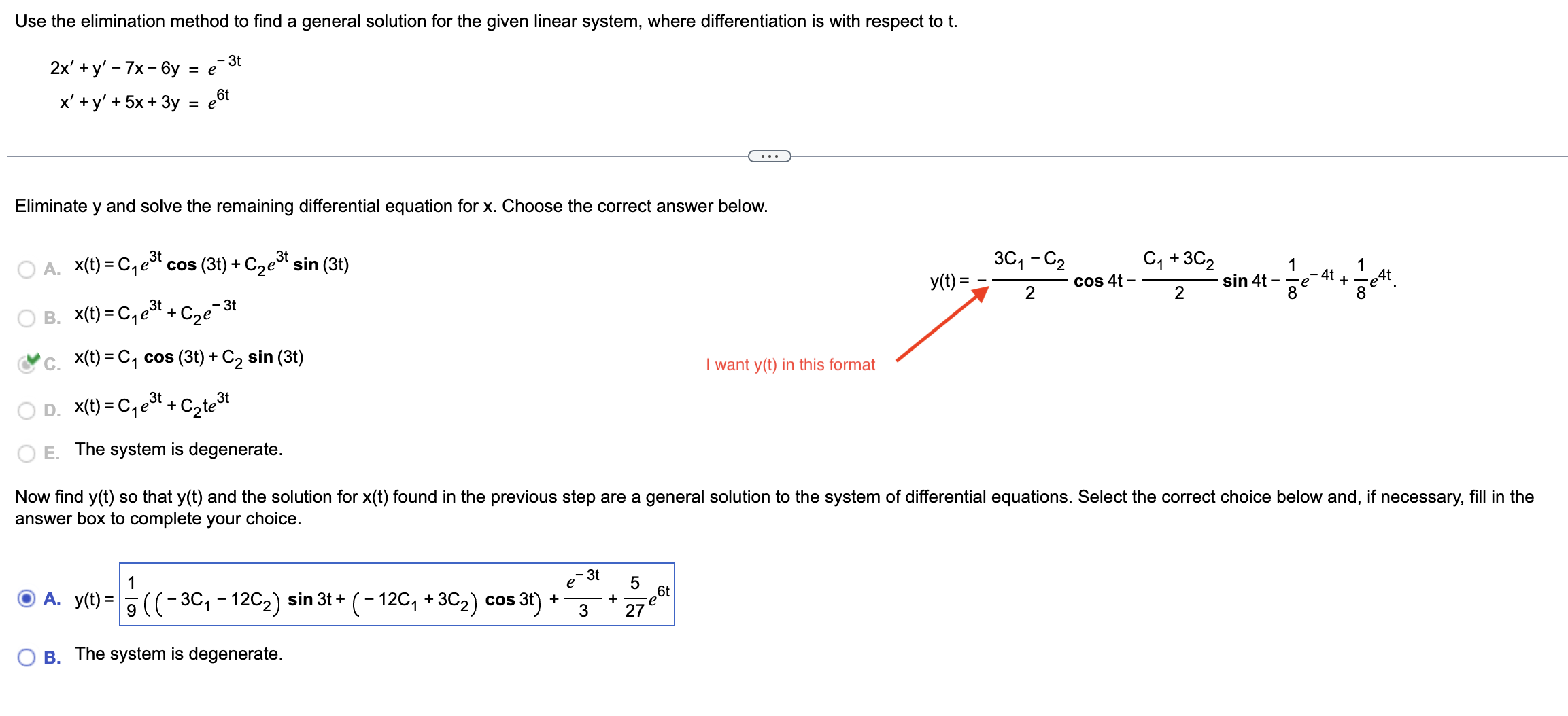 Solved E. ﻿The system is degenerate.answer box to complete | Chegg.com