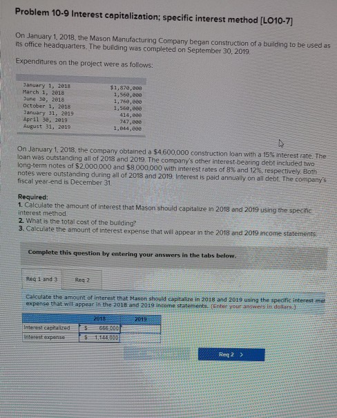 Solved Problem 10-9 Interest capitalization; specific | Chegg.com