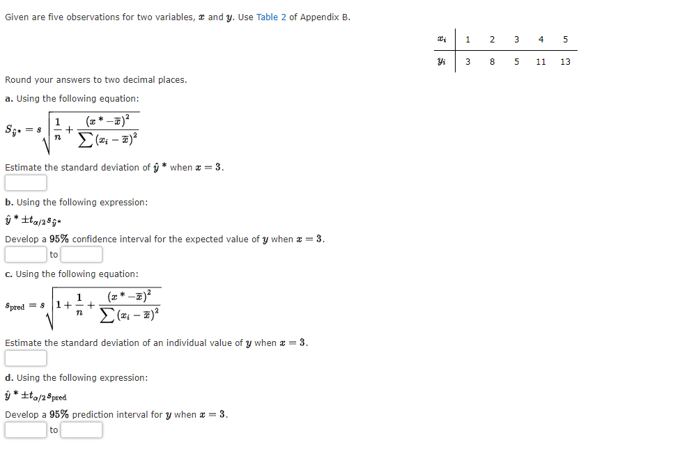 Solved Given are five observations for two variables, x and | Chegg.com
