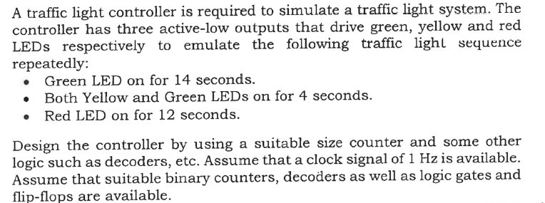 Solved A traffic light controller is required to simulate a | Chegg.com