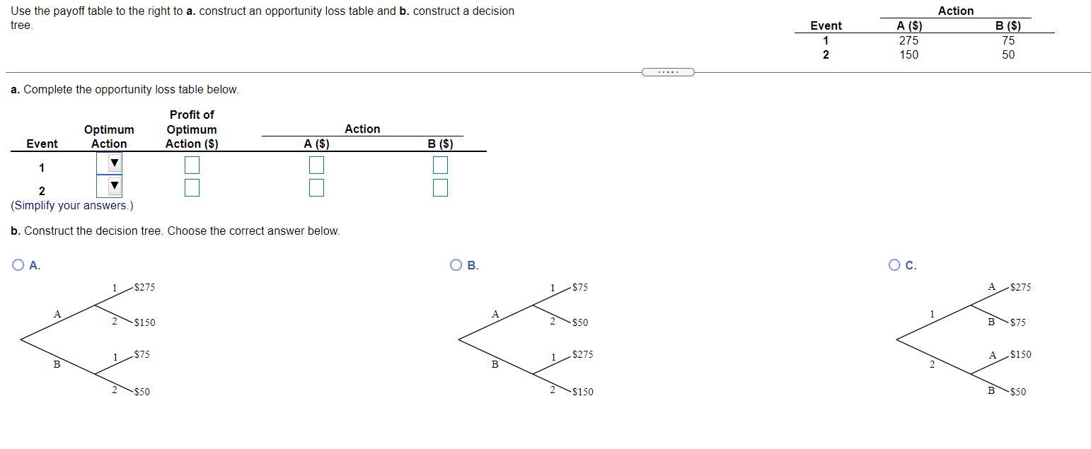 Solved Action Use the payoff table to the right to a. | Chegg.com