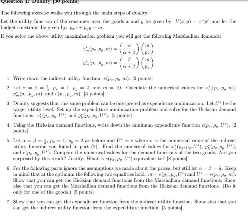 Solved Question 1: Duality 30 points] The following exercise | Chegg.com