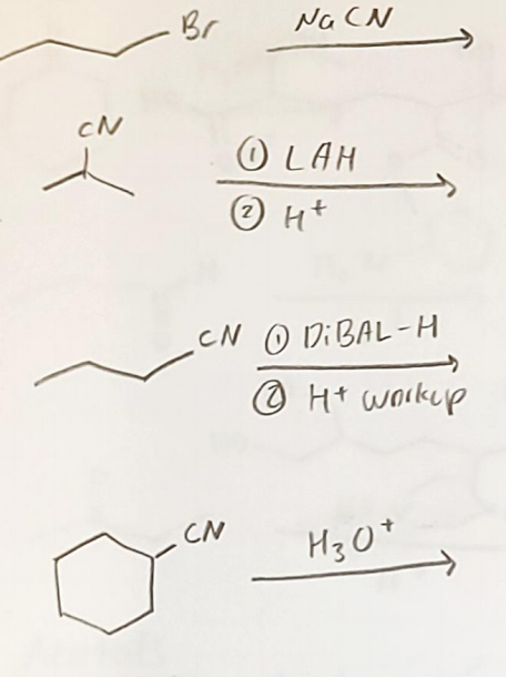 Br NaN CN O LAH ③ Ht CN 0 DIBAL-H ② H+ Wookup CN H₃O+ | Chegg.com