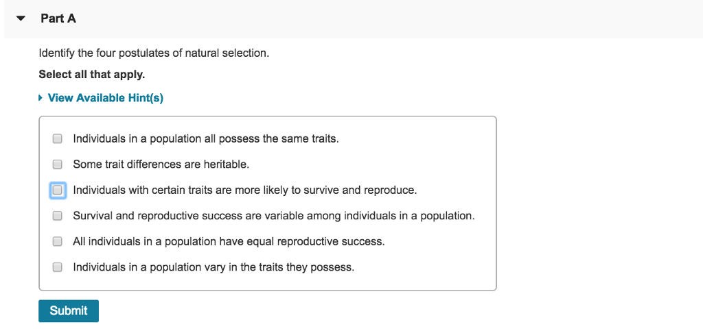 Solved Part A Identify the four postulates of natural | Chegg.com