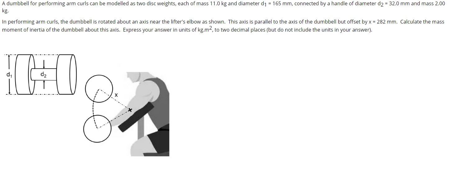 Solved A dumbbell for performing arm curls can be modelled | Chegg.com
