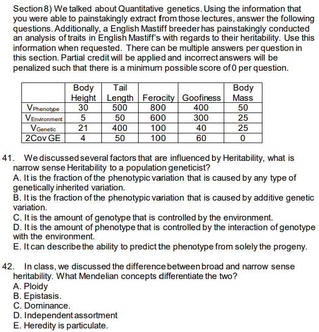Solved Section 8) We talked about Quantitative genetics. | Chegg.com