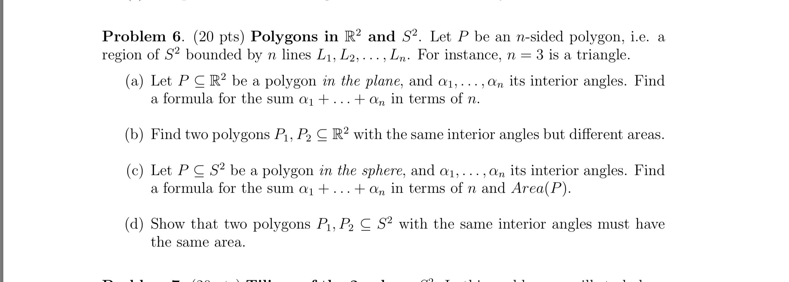 Solved Problem 6. (20 pts) Polygons in R2 and S2. Let P be | Chegg.com