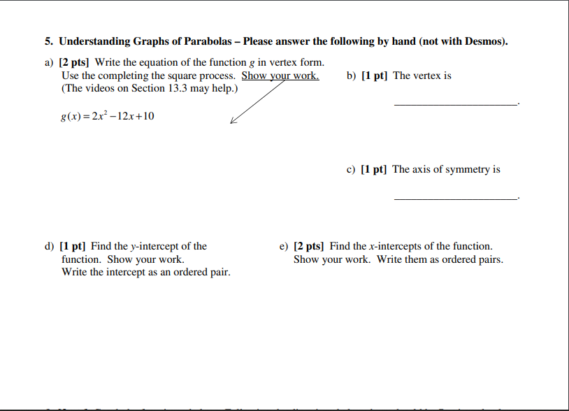 Solved 5. Understanding Graphs of Parabolas - Please answer | Chegg.com