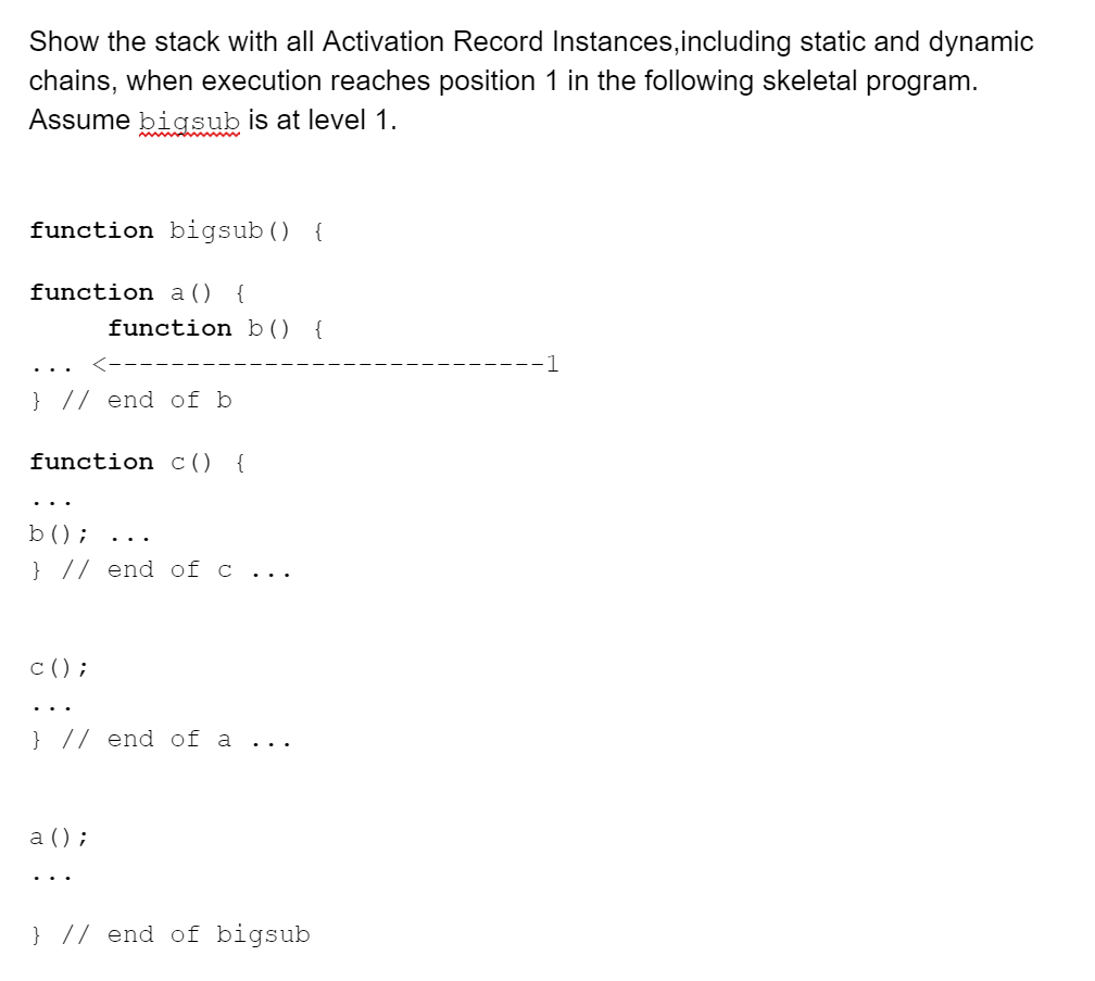 Solved Show The Stack With All Activation Record Instances