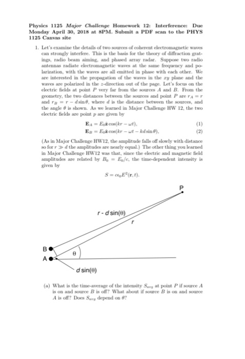 Physics 1125 Major Challenge Homework 12: | Chegg.com
