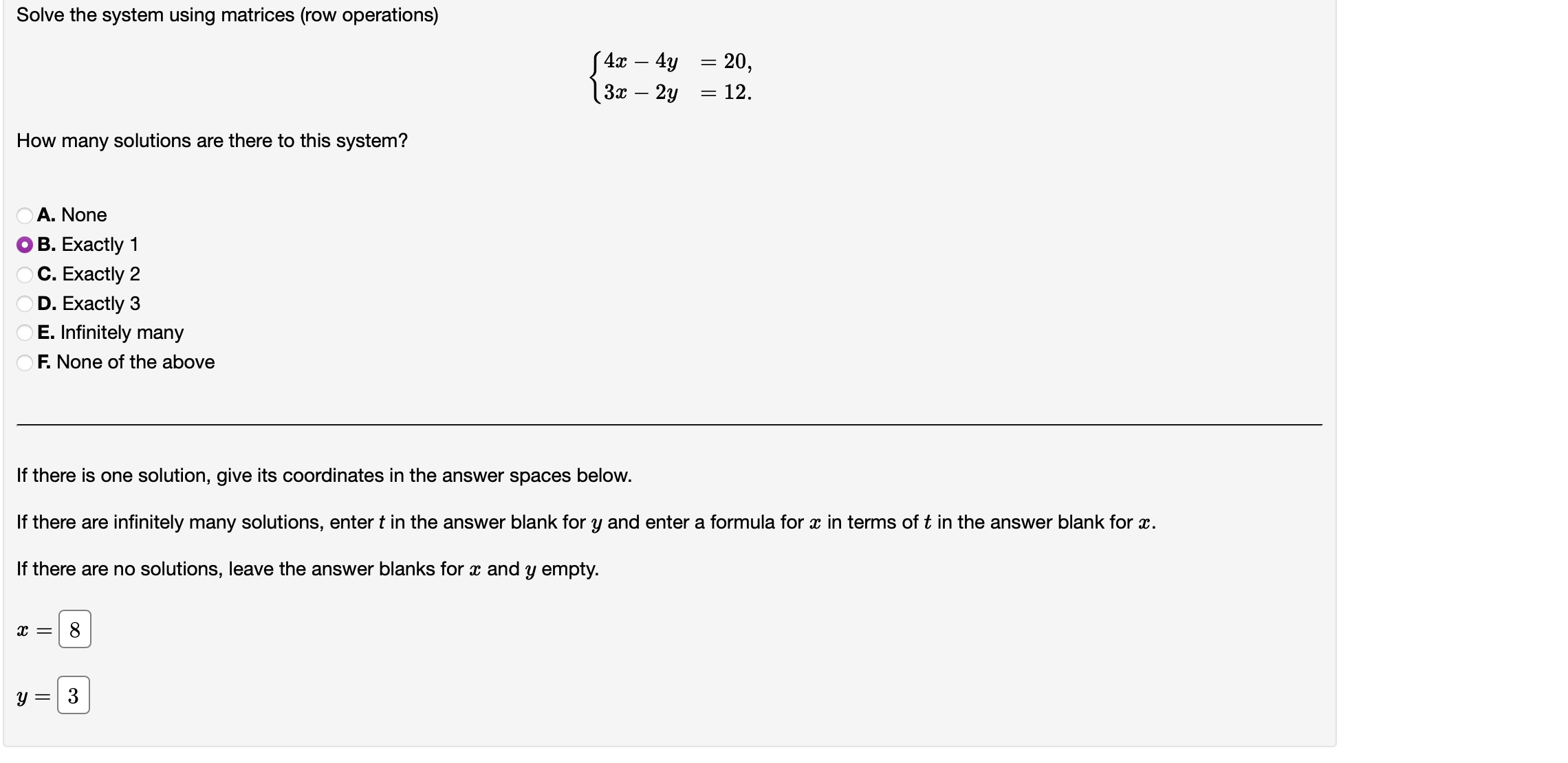 Solved Solve the system using matrices (row | Chegg.com