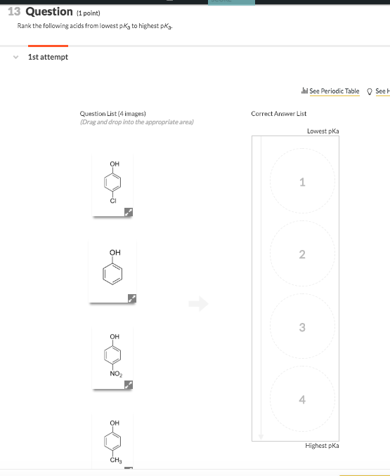 Solved 13 Question (1 point) Rank the following acids from | Chegg.com