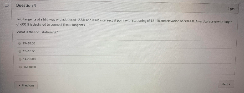 Solved A) What is the PVC stationing B) Find PVT stationing | Chegg.com